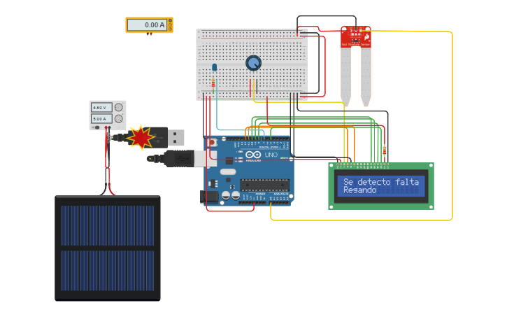 Circuit design Sistema de Riego Automatizado Grupo 5 - Tinkercad