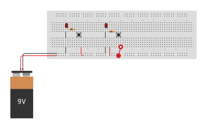Circuit design 5- protoboard; LED; botão | Tinkercad