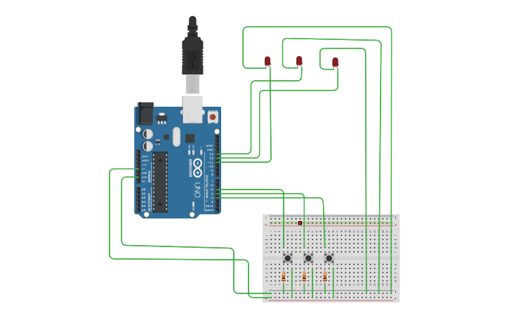 Circuit design Multiple switches to control multiple LEDs - Tinkercad