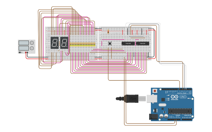 Circuit design 7 Segmente anzeige Schieberegister | Tinkercad