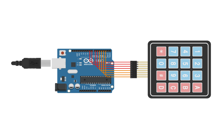 Circuit design keypad 4x4 - Tinkercad