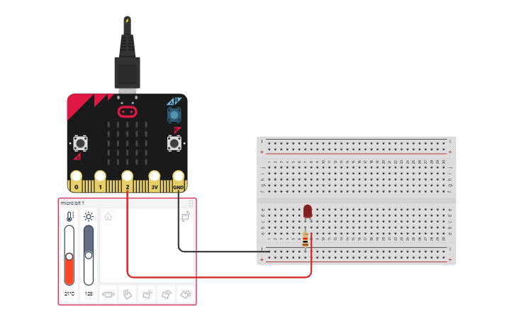 Circuit design Micro:bit - Aula 4: Piscando led | Tinkercad