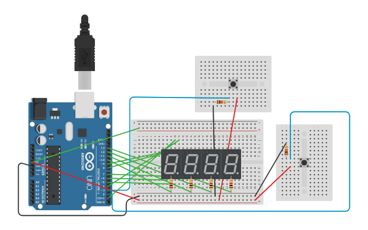 Circuit design 7 segment 4 digits with button( reset, counter up ...
