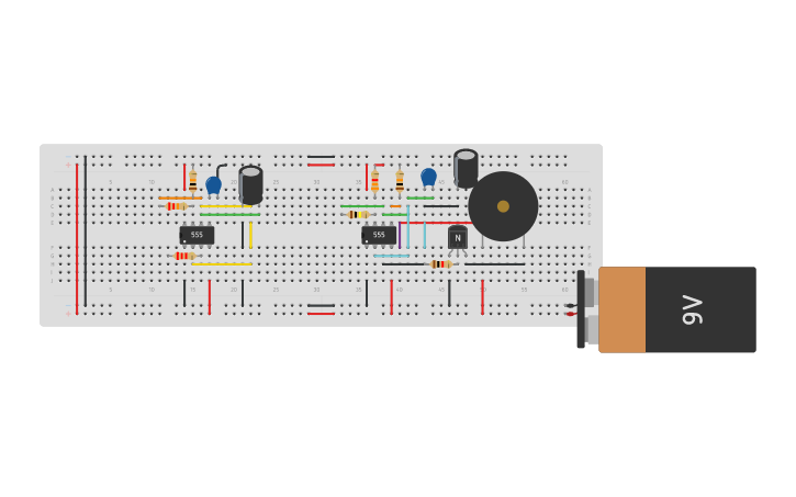 Circuit design Chapter 30 - Police siren using 555 timer - Tinkercad
