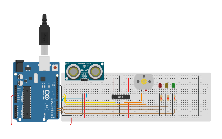Circuit design Water Tank with Ultrasonic and LED - Tinkercad
