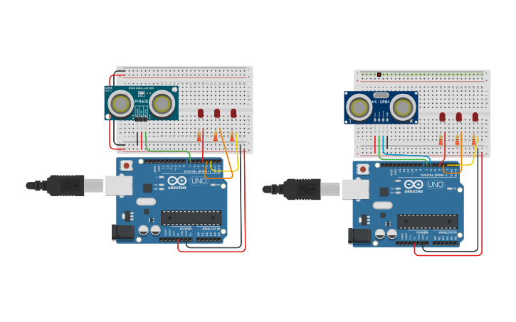 Circuit design Projeto sensor de distancia ultrasonico led bar | Tinkercad