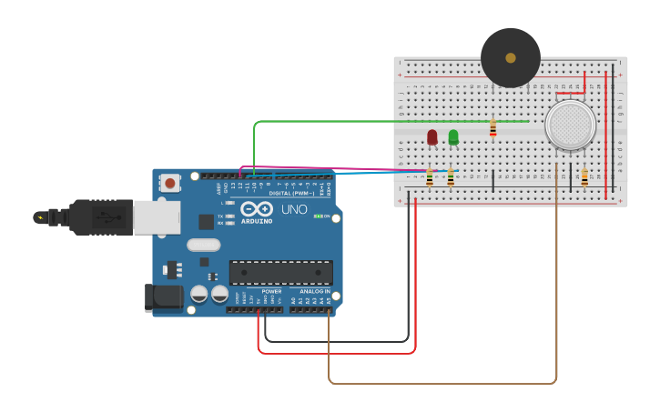 Circuit design Smoke detector - Tinkercad