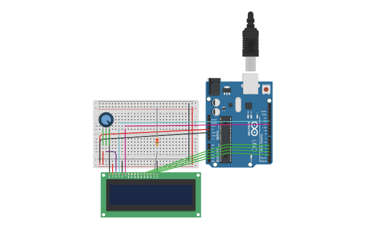 Circuit design LCD clock - Tinkercad