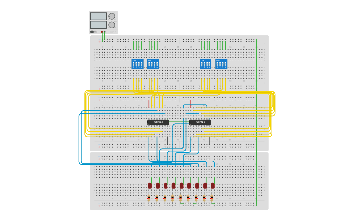 Circuit design 8-bit binary adder | Tinkercad