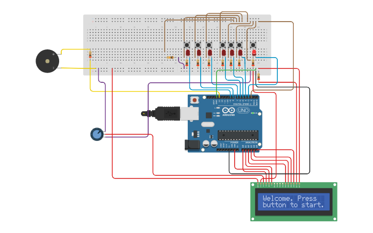 Circuit design DIY Reaction Time Game - Tinkercad