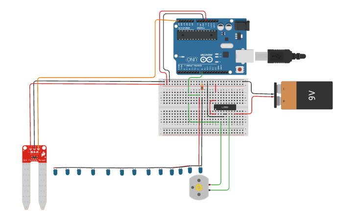Circuit design sistema de riego tic - Tinkercad
