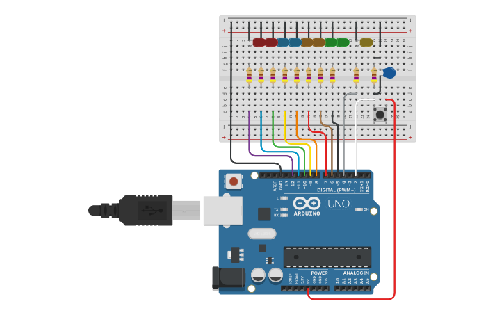 Circuit design Ejemplo Interrupción Arduino UNO - Tinkercad