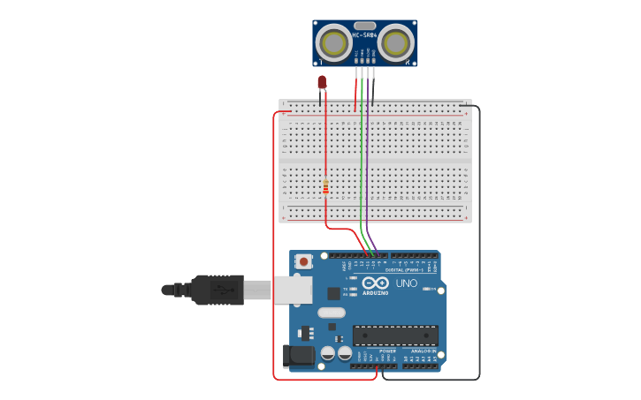 Circuit design UltraSonic With Led - Tinkercad