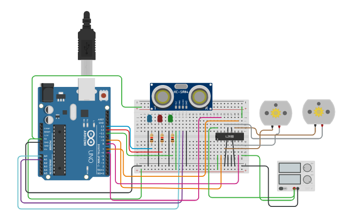 Circuit design 4 - PIN Ultrasonic Sensor LED and Motor interface ...