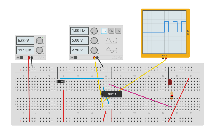 Circuit design T FF using JK FF - Tinkercad
