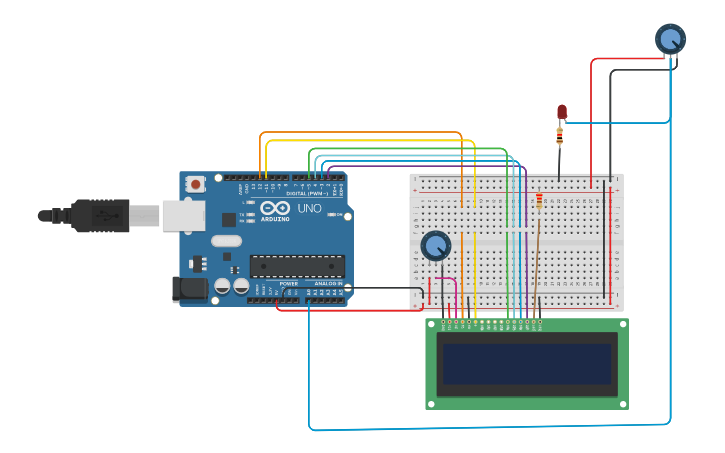 Circuit design 2. POTENTIOMETER_LED_LCD | Tinkercad