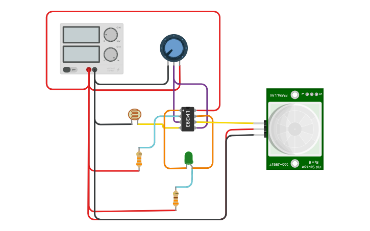 Circuit design Photocell and PIR Sensor | Tinkercad