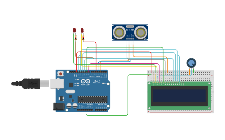 Circuit design SENSOR JARAK - Tinkercad