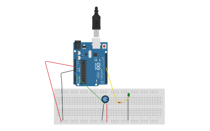 Circuit design brightness control of LED using potentiometer - Tinkercad