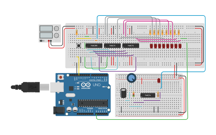Circuit design 8 leds 3 wires VOILA v2.0 | Tinkercad