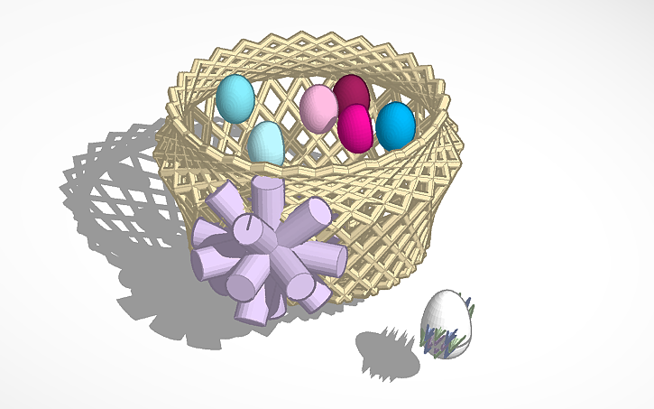 3D design easter basket with wrapped chocolate eggs - Tinkercad