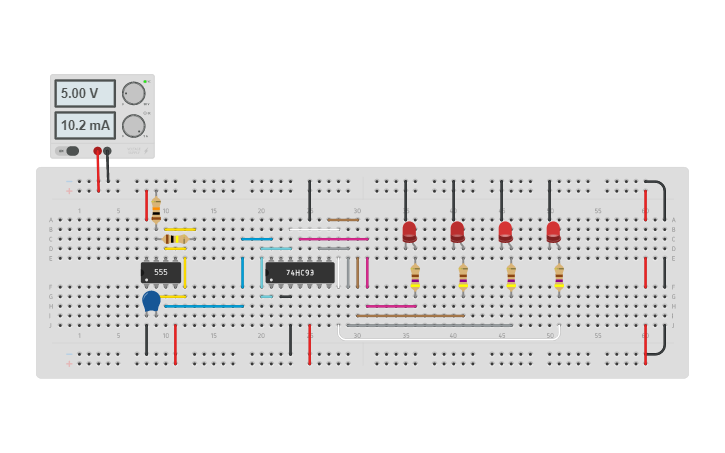 Circuit design Binary Counter Circuit (7493) - Tinkercad