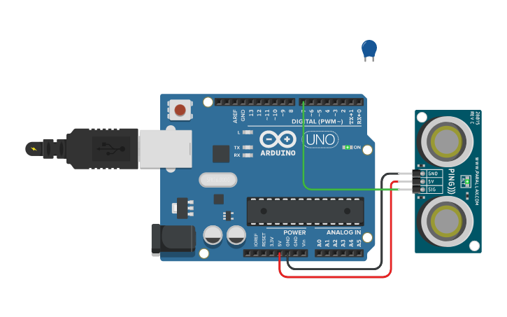 Circuit design Ultasonic sound finder - Tinkercad