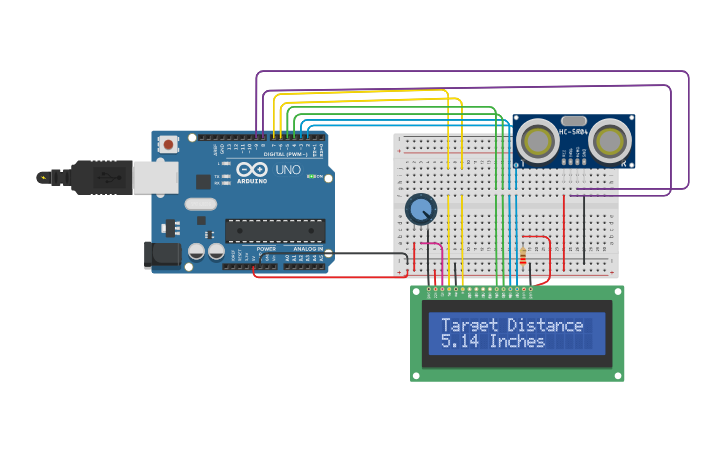 Circuit design displaying distance with ultrasonic distance sensor ...
