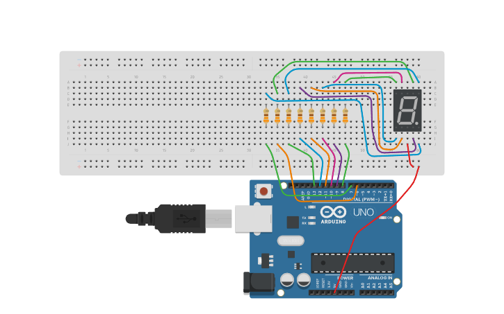 Circuit design Teste de Display de 7 Segmentos - Tinkercad