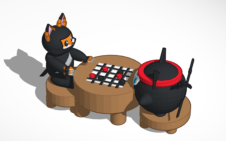 3D design Me and Ninja playing Checkers - Tinkercad
