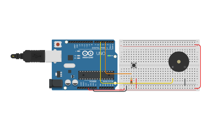 Circuit design pulsador y buzzer - Tinkercad