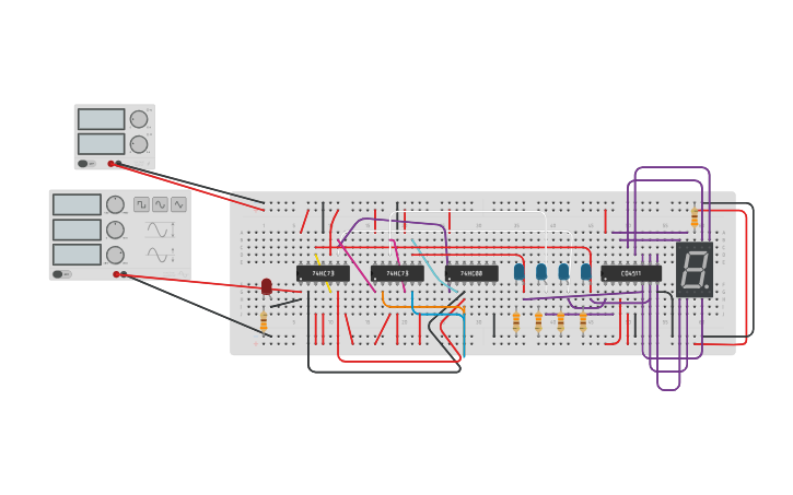 Circuit design ASYNCHRONOUS DECADE COUNTER 7 SEGMENT DISPLAY-1001 - Tinkercad