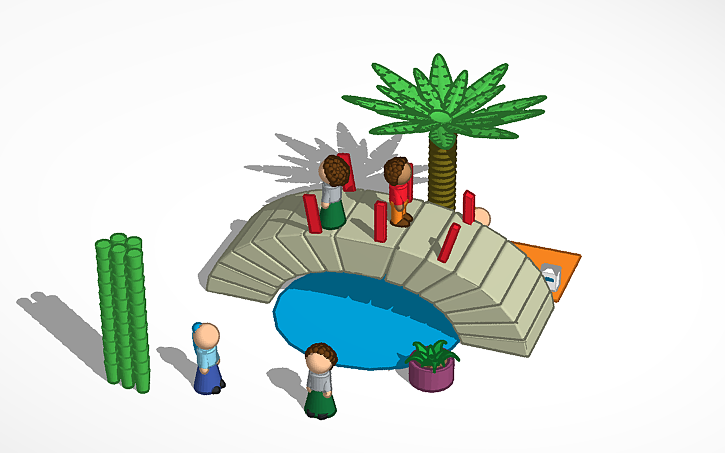 3D design Park With Palm Tree, Pond & Bridge - Tinkercad