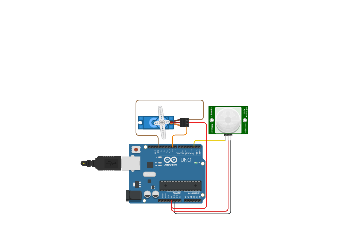 Circuit design Servo-PIR - Tinkercad Circuit design Servo-PIR - Tinkercad