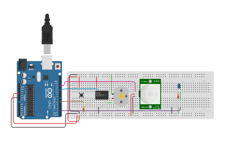 Circuit design Sensor pir y el motor - Tinkercad