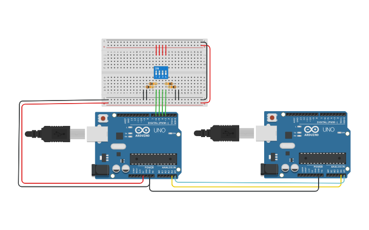 Circuit design Circuito 1: Comunicación I2C con DIP Switch x4 - Tinkercad