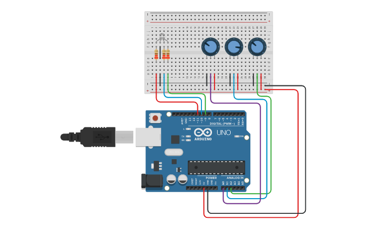 Circuit design Prática 3 - Led RGB(map) | Tinkercad