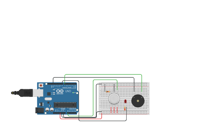 Circuit design Sensor de Gás com Buzzer e Led - Tinkercad