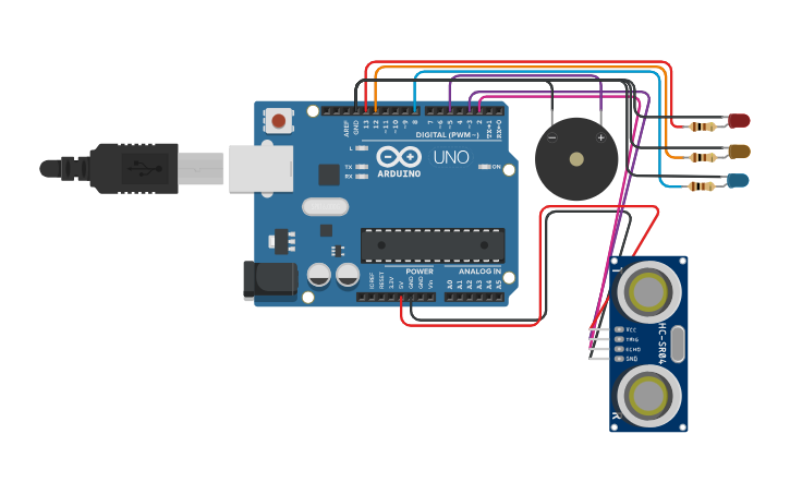Circuit design Water Level Monitoring - Tinkercad