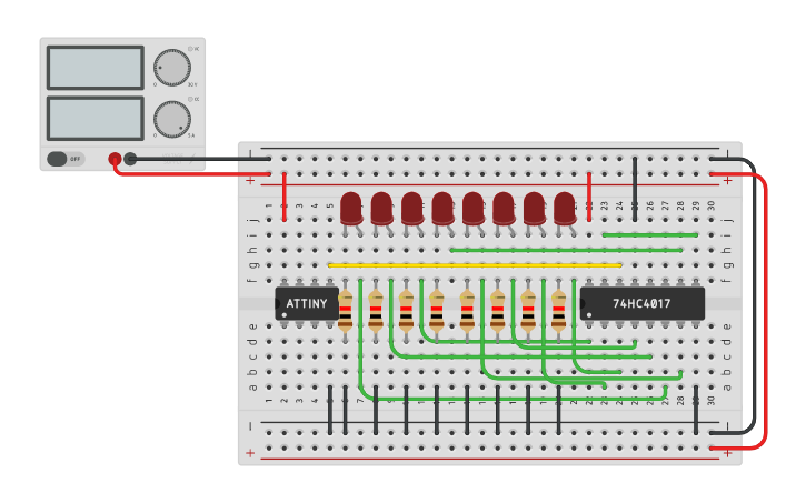 Circuit design Attiny blink lights - Tinkercad