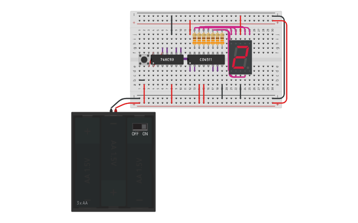 Circuit design 7 segment counter - Tinkercad