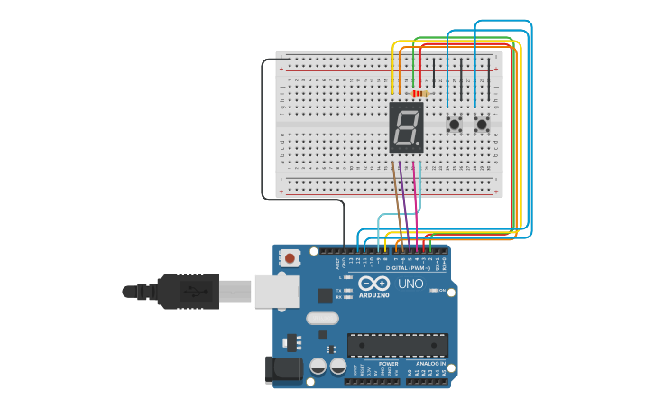 Circuit design Display de 7 segmentos | Tinkercad