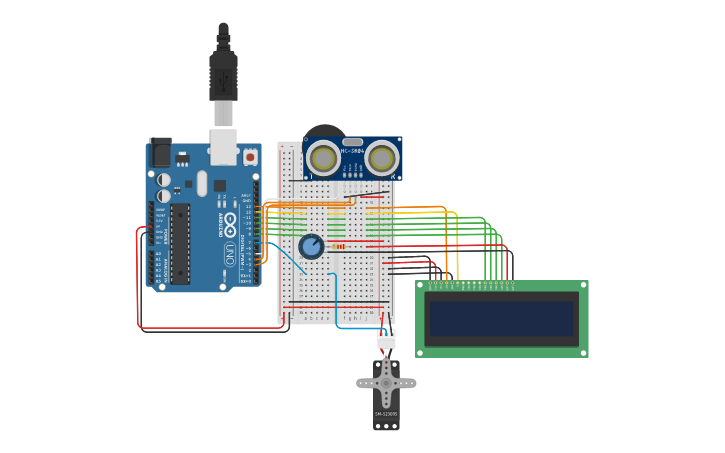 Circuit design Copy of Pet feeder w/ servo n' LCD - Tinkercad