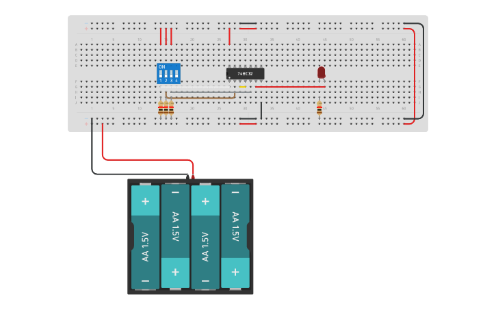 Circuit design 7432 OR (3 entradas) - Tinkercad