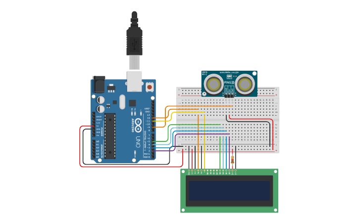 Circuit design Sensor de Distancia - Tinkercad