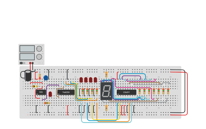 Circuit design Ejercicio #5: Contador Binario Ascendente - Tinkercad