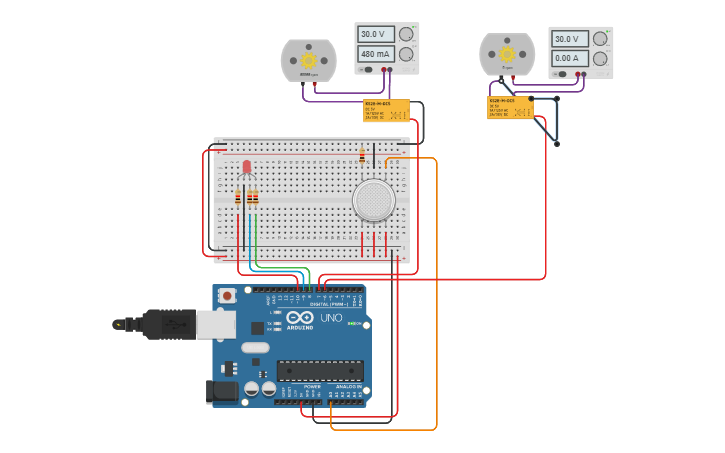 Circuit design Relay+motor - Tinkercad