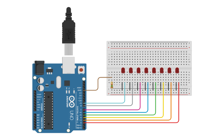 Circuit design Knight Rider Light (flow effect running light) | Tinkercad