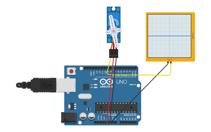 Circuit design Exp5b : Servo motor with loop - Tinkercad