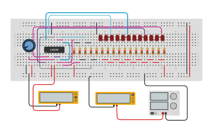 Circuit design Control multiple led with LM339 IC - Tinkercad